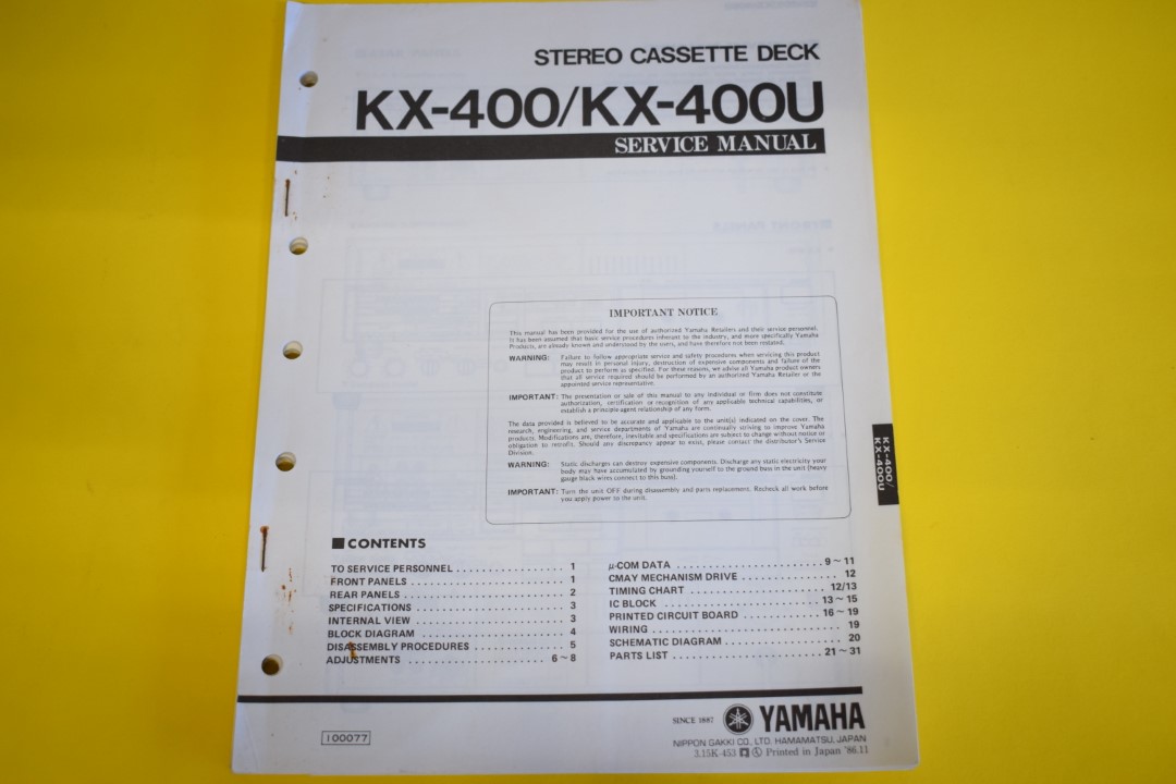 Service Manual Yamaha KX-400/KX-400U Cassette Deck