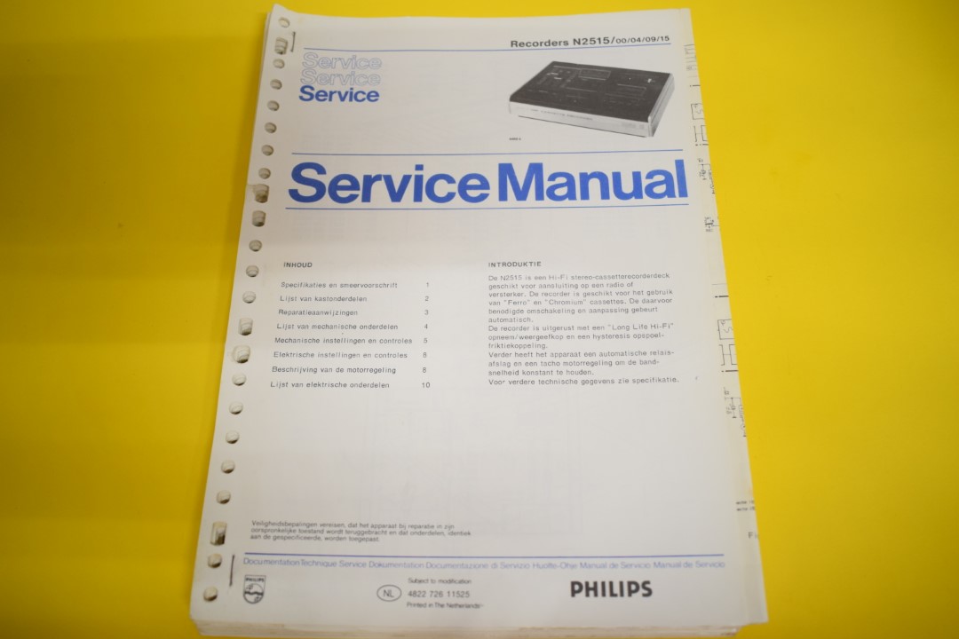 Philips N2515 Cassette Deck Service Manual - Dutch